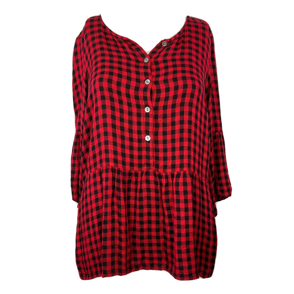 J. Jill | Tops | J Jill Shirt Women Xsp Petite Red Black Gingham Buffalo Check Button Peplum Top ...